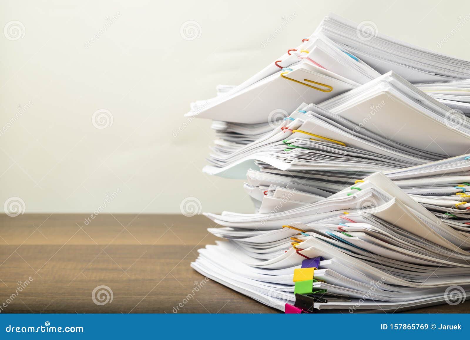 Stack of Document Paper with Colorful Paperclip Stock Image - Image of ...