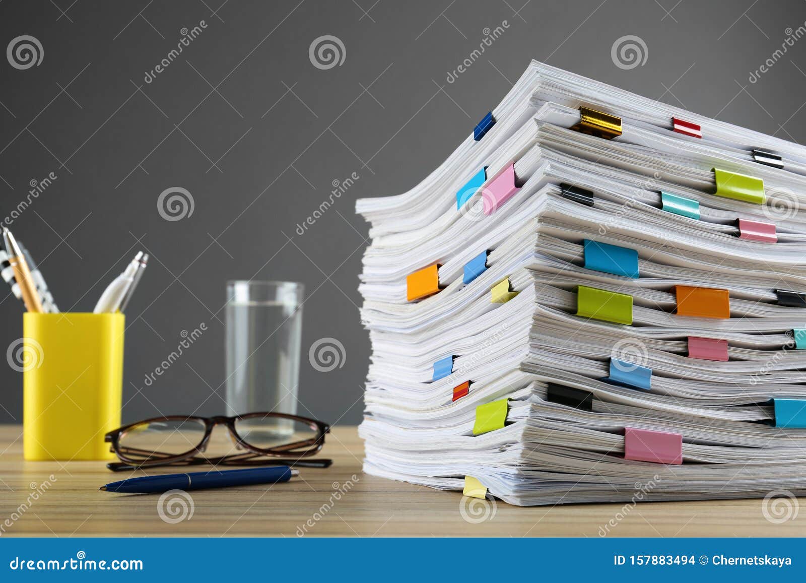 Stack Of Documents With Paper Clips On Office Table Royalty-Free Stock ...