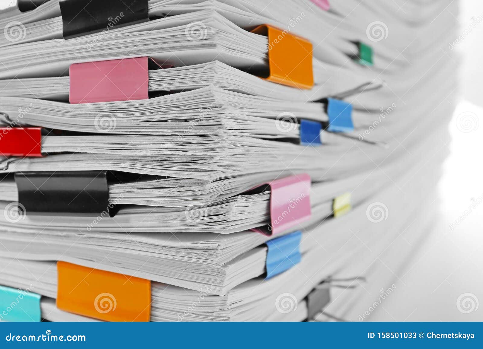 Stack of Documents with Colorful Binder Clips Stock Image - Image of ...