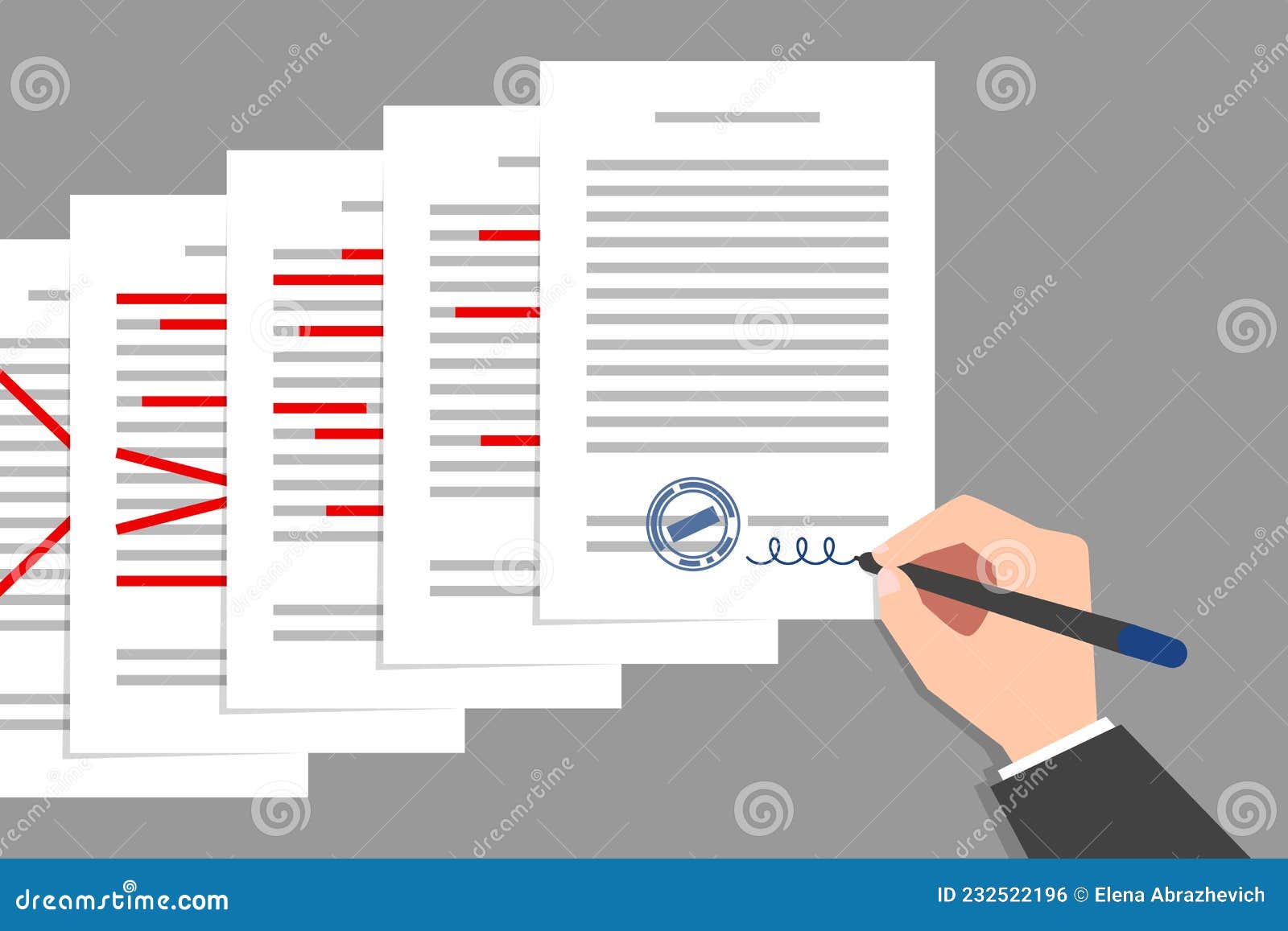 Stack of Documents with Corrections, and Signing Final Corrected ...