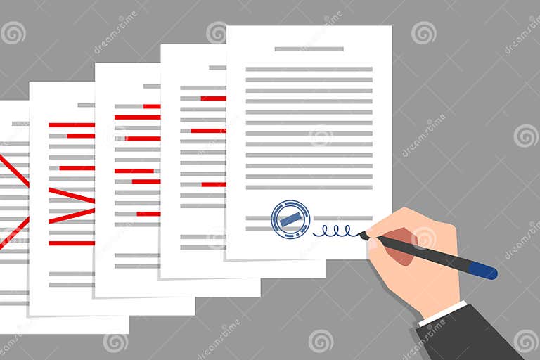 Stack of Documents with Corrections, and Signing Final Corrected ...