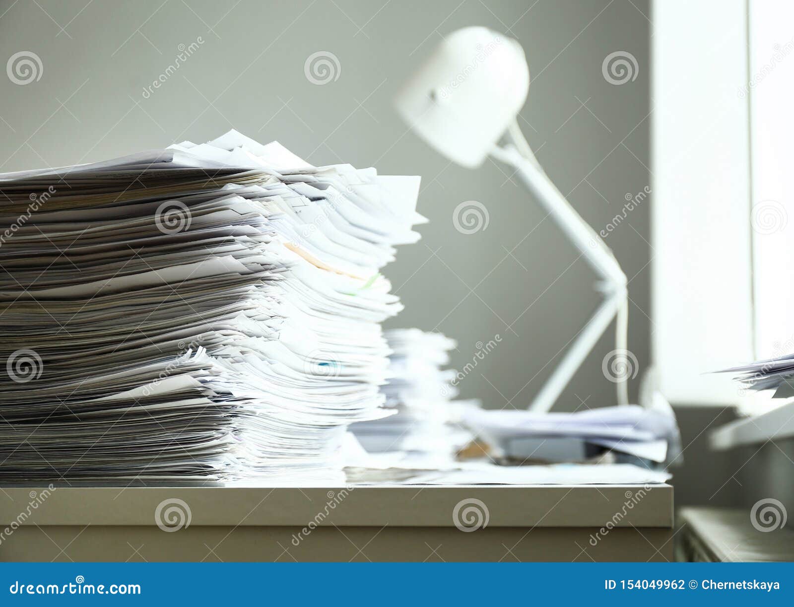 Stack of Documents on Desk in Office Stock Photo - Image of finance ...