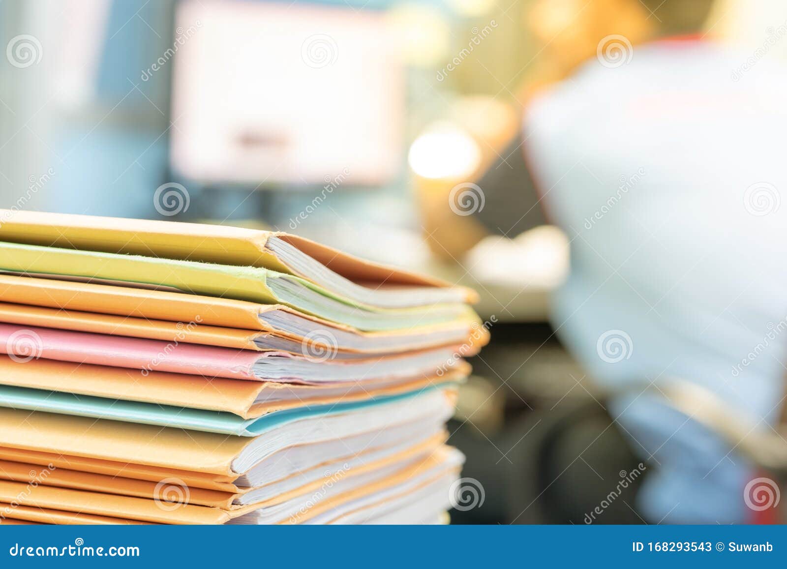 Stack of Documents in Files on Desk in Office Stock Image - Image of ...