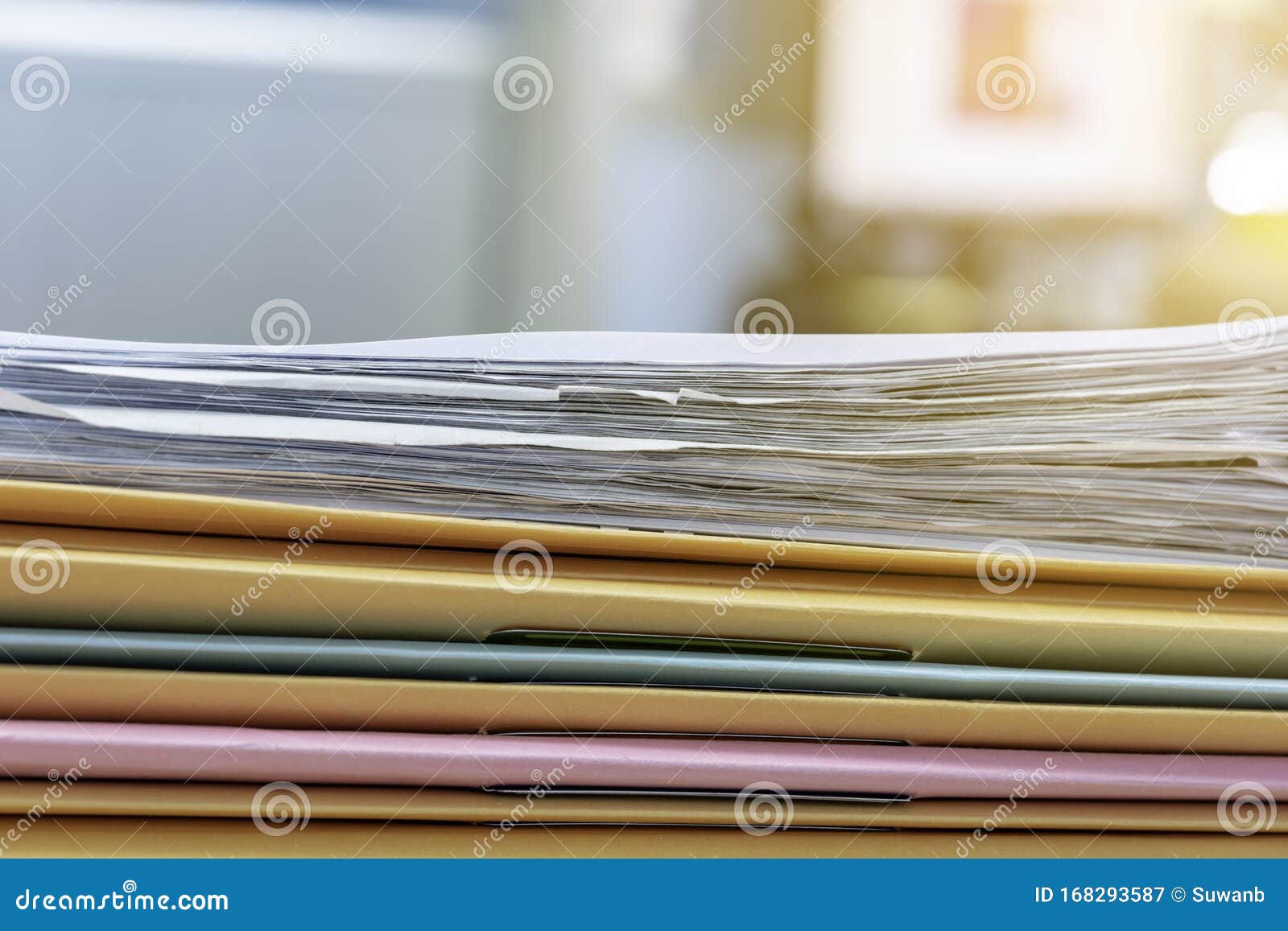Stack of Documents in Files on Desk in Office Stock Image - Image of ...