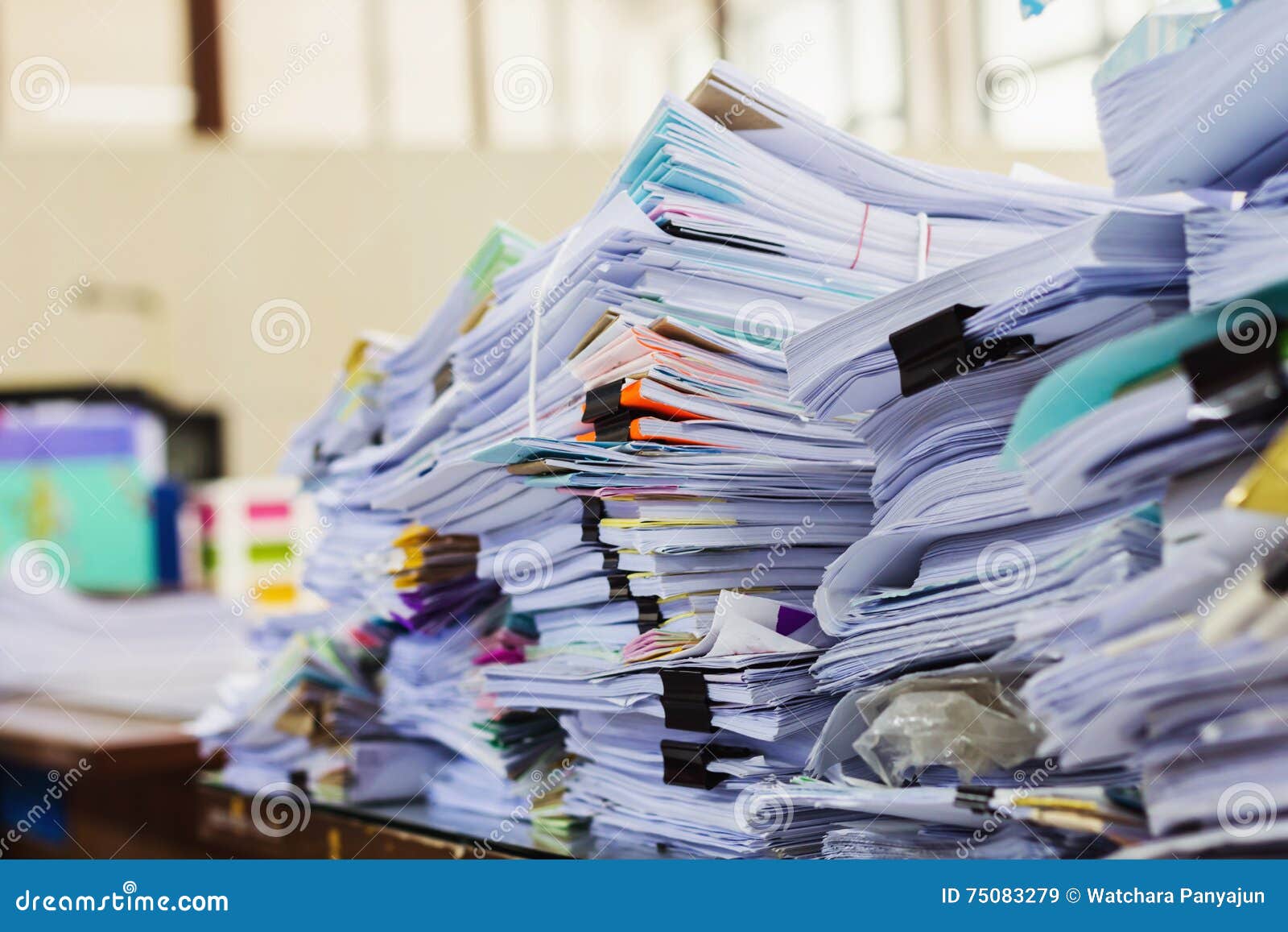 Stack of Documents or Files in Office Stock Image - Image of mass, file ...