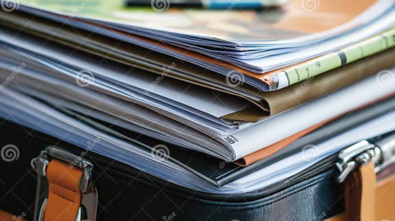 Stack of Documents and Folders Piled on Top of a Briefcase. the Image ...