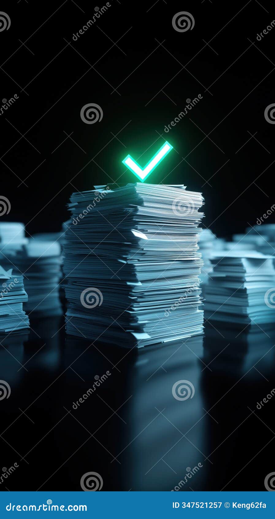 Stack of Documents with Glowing Check Mark Symbolizing Approval Stock ...