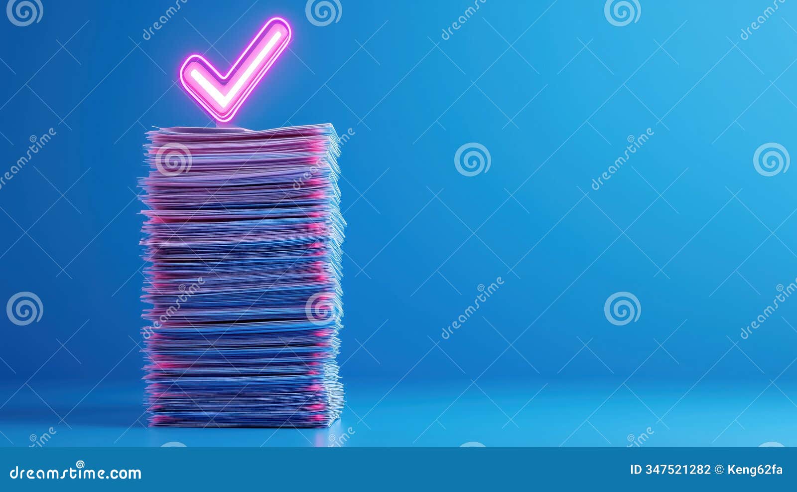 Stack of Documents with Glowing Check Mark on Top, Symbolizing Approval ...