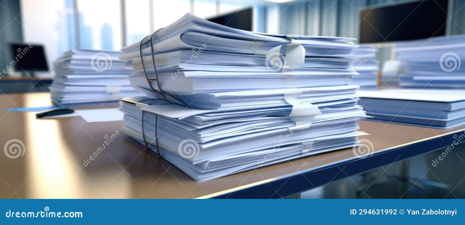 Stack of Documents on Office Desk Digitally Created Image Stock ...