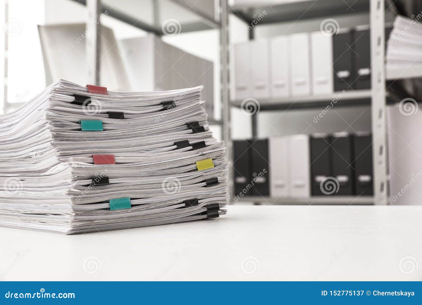 Stack of Documents with Paper Clips on Office Desk Stock Image - Image ...