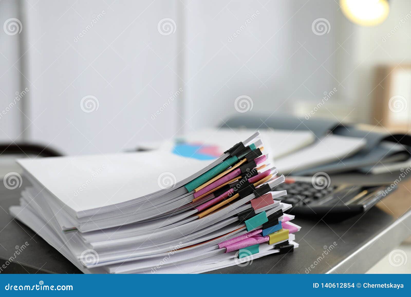 Stack of Documents with Paper Clips on Office Table. Stock Photo ...