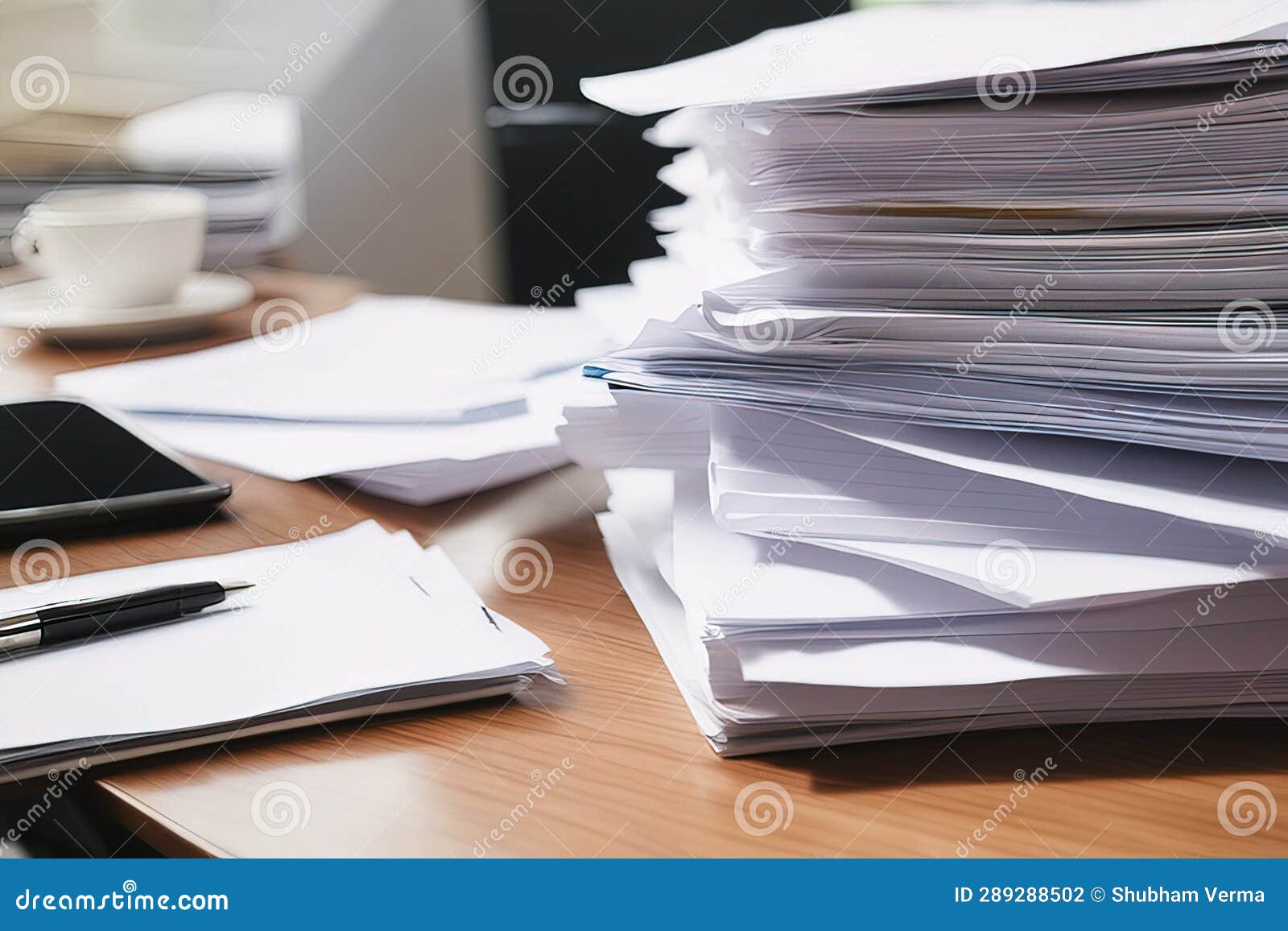 Stack of Documents and Paper on Table in Officestack of Documents and ...