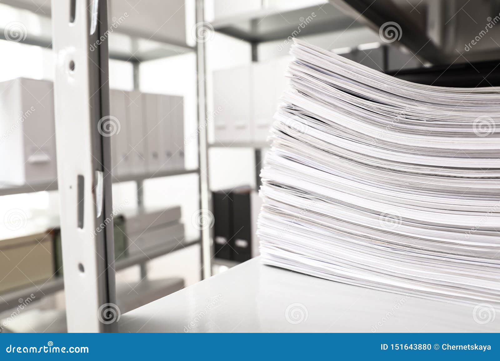 Stack of Documents on Shelf in Office Stock Photo - Image of ...