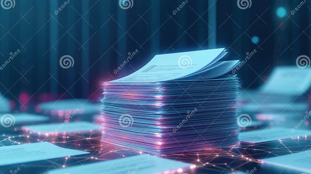 Stack of Documents Stands Out Against Futuristic Tech Background ...