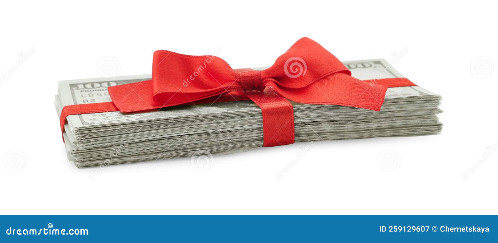 Stack of Dollar Banknotes with Red Ribbon Isolated on White Stock Image ...