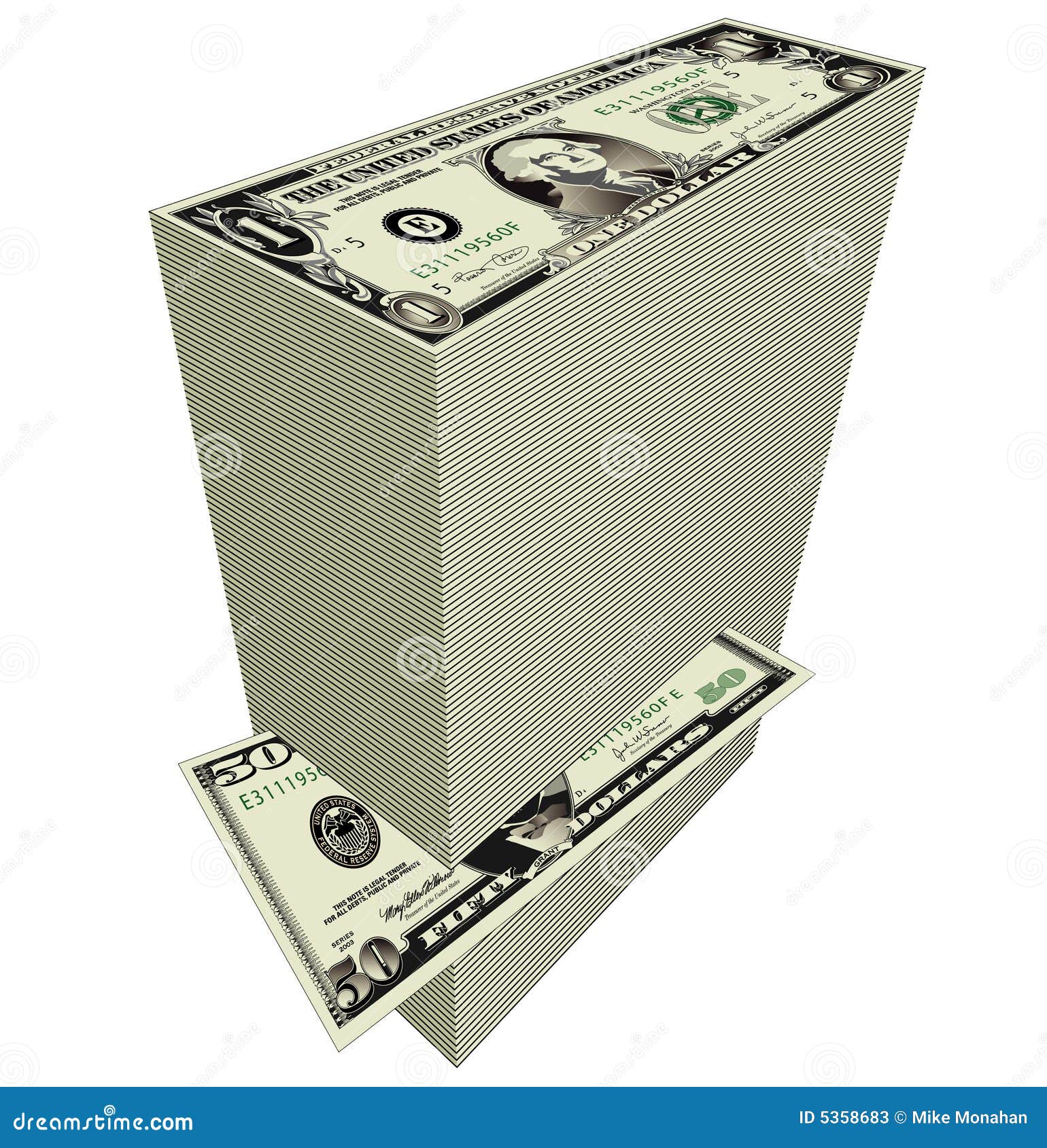 Stack of dollar bills stock vector. Illustration of investments - 5358683