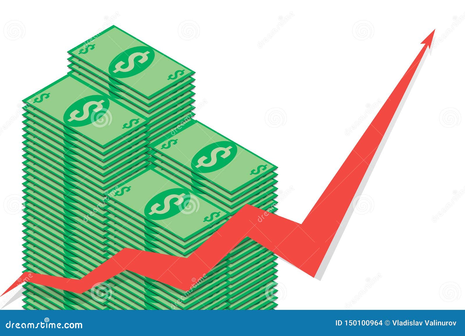 Stack of Dollar Bills on Background of Red Graphics Stock Illustration ...