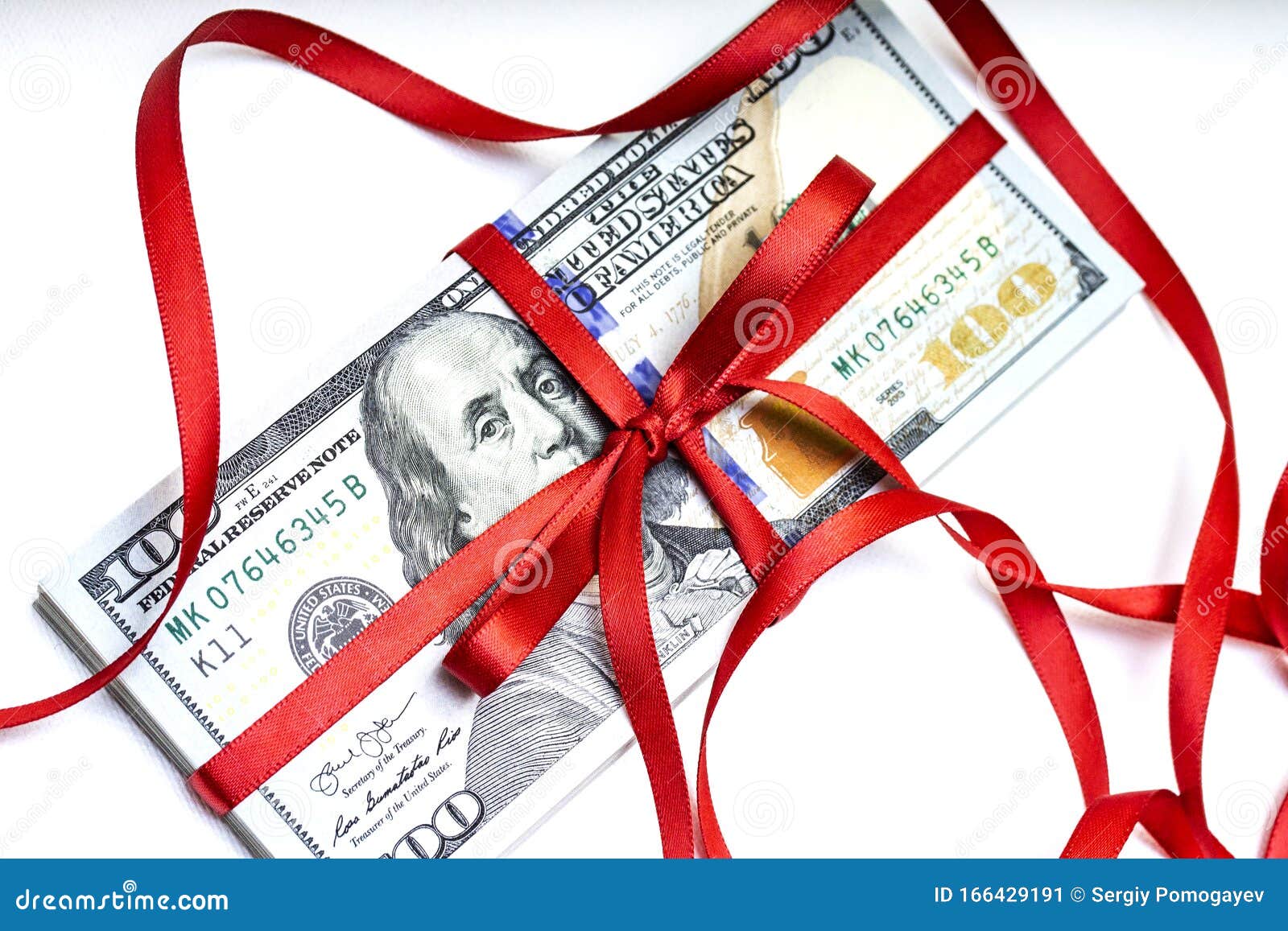 Stack of Dollar Bills with Red Ribbon Isolated on White Background ...