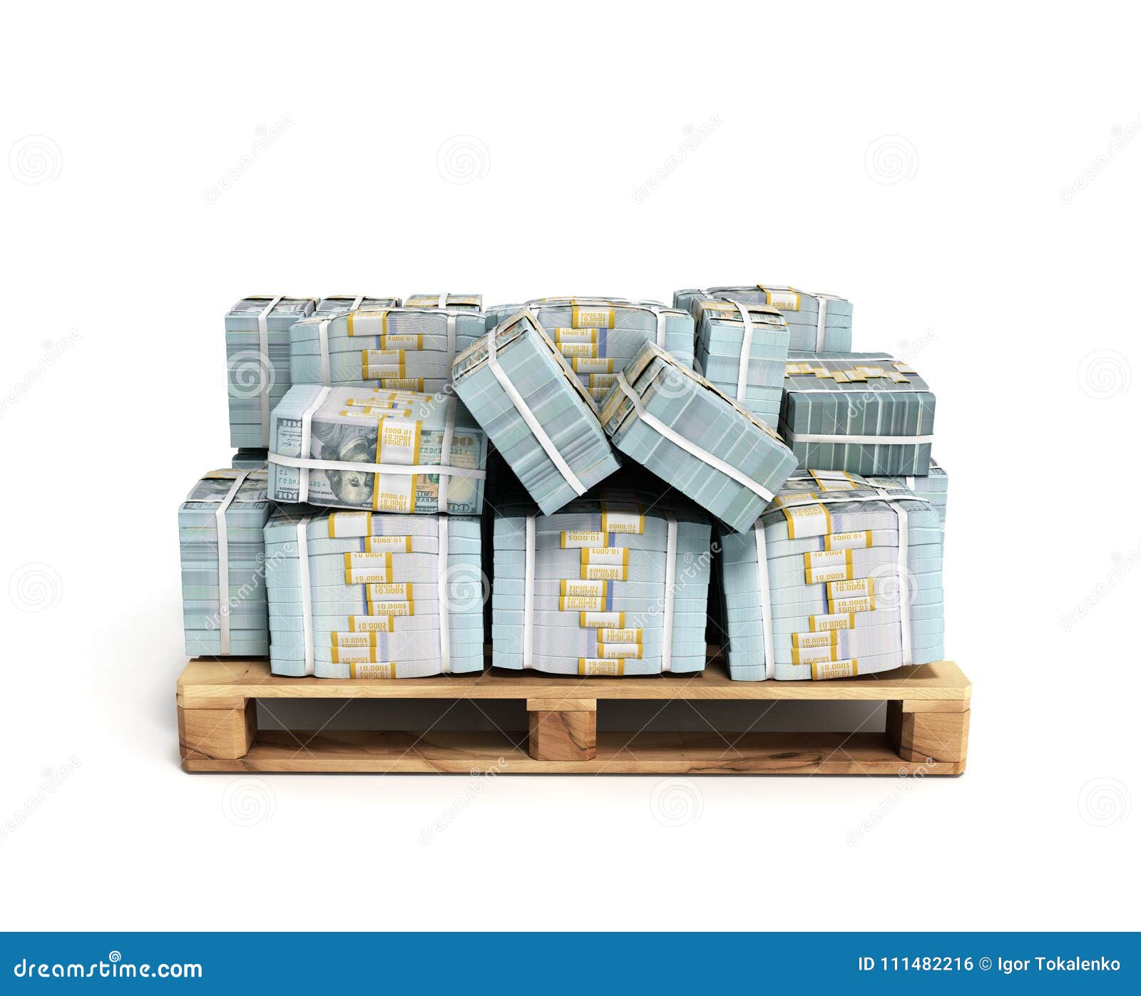 Stack of Dollar Money Bills on Wooden Pallet 3d Render on a Whit Stock ...