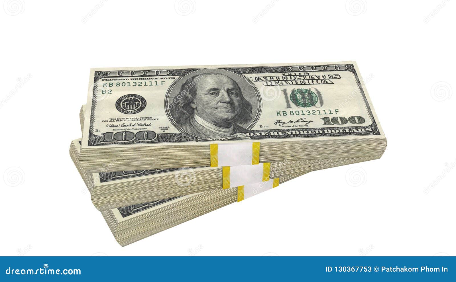 Stack of 100 Dollars Banknote Bill USA Money Banknote on a White ...