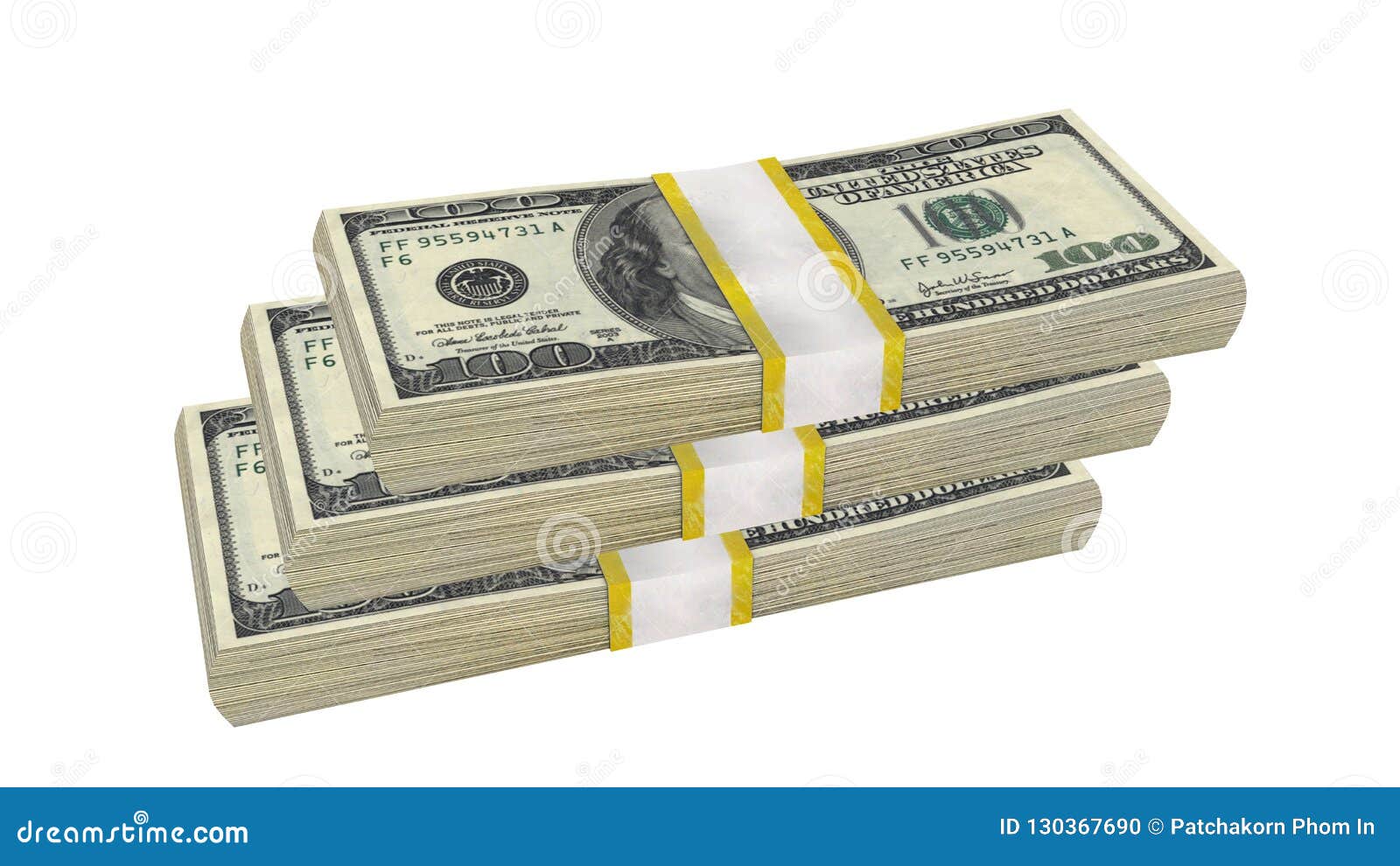 Stack of 100 Dollars Banknote Bill USA Money Banknote on a White ...