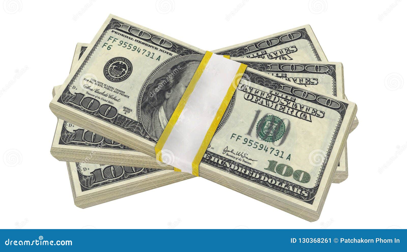 Stack of 100 Dollars Banknote Bill USA Money Banknote on a White ...