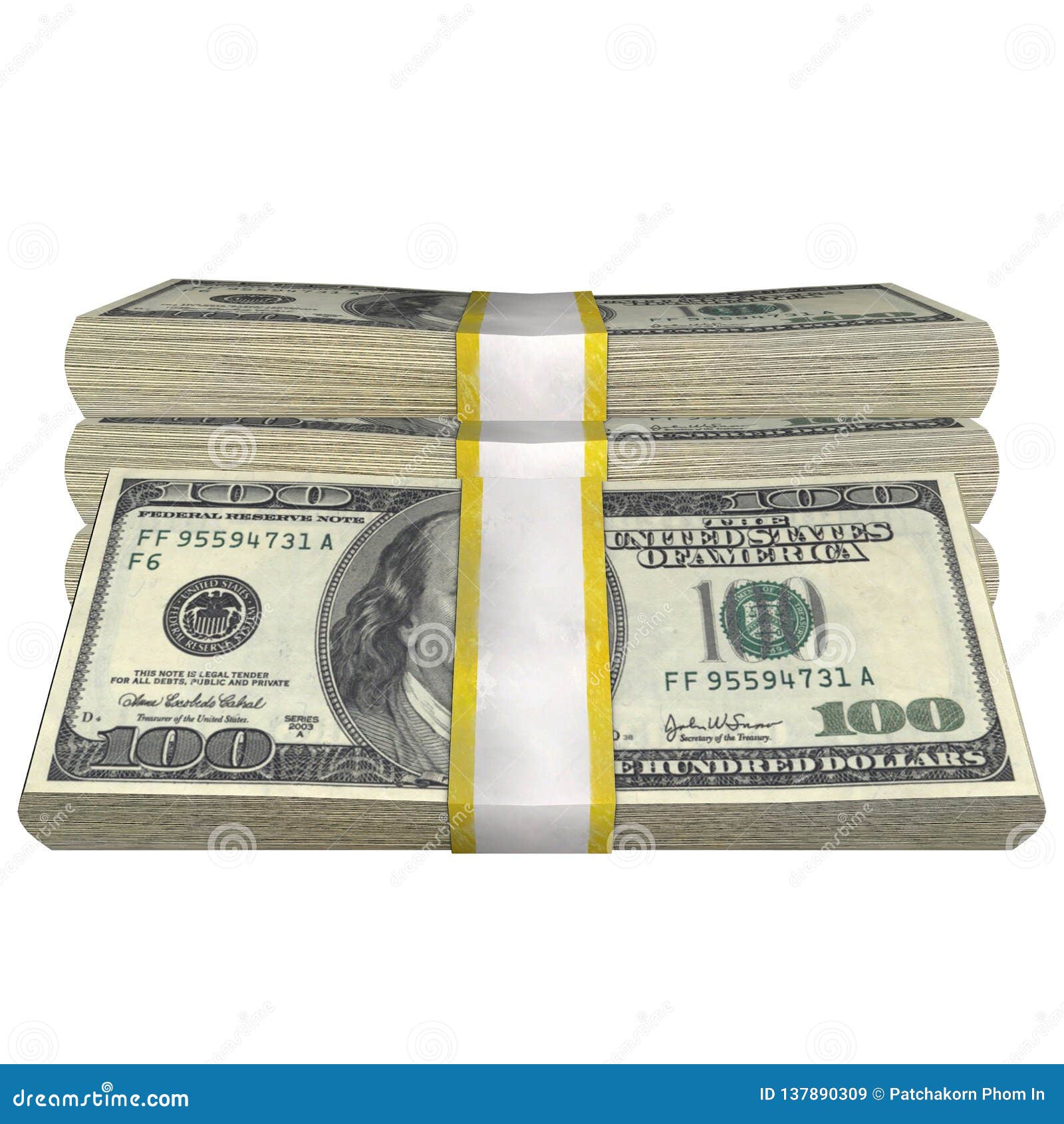 Stack of 100 Dollars Banknote Bill USA Money Banknote on a White ...