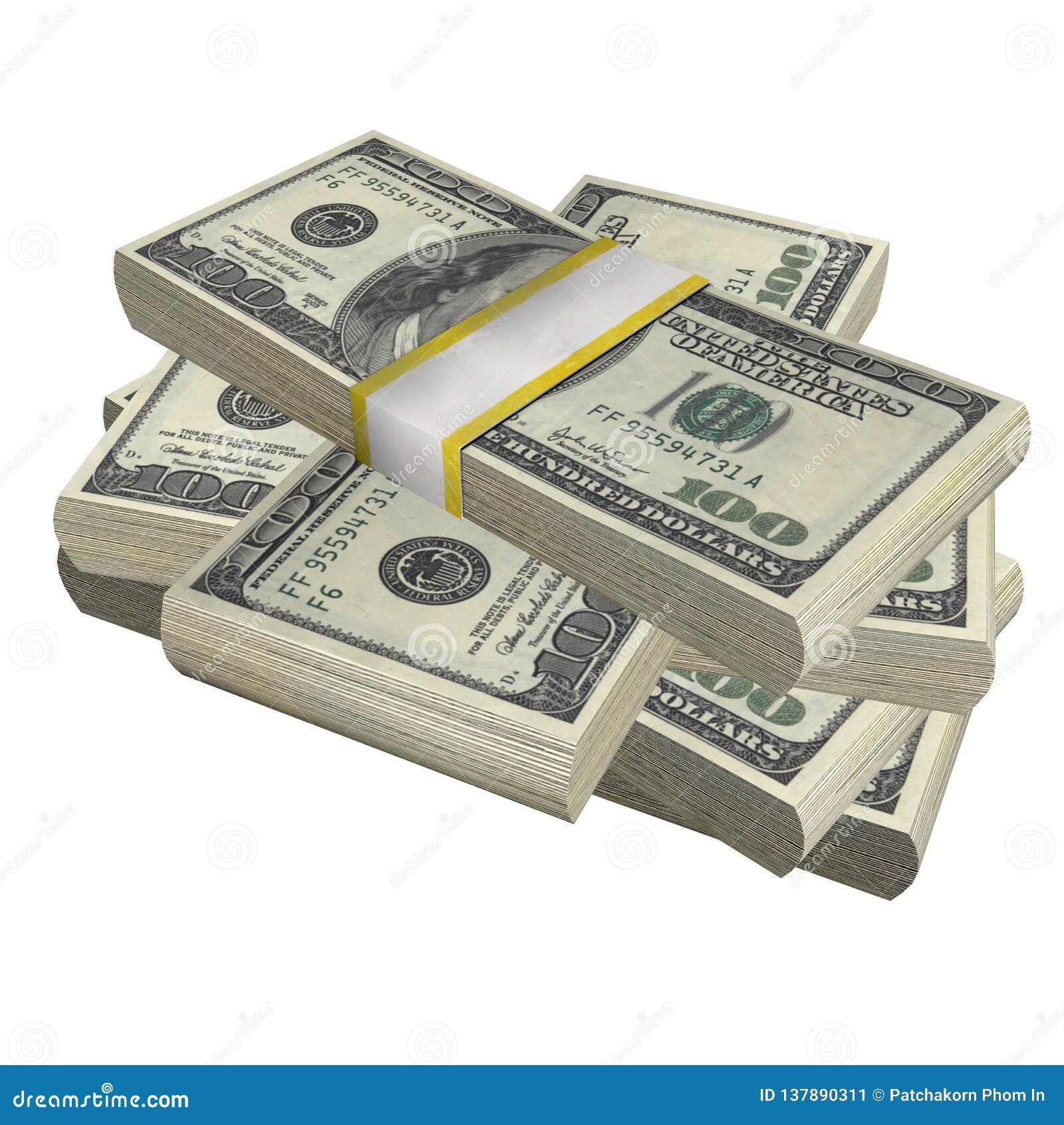 Stack Of 100 Dollars Banknote Bill USA Money Banknote On A White ...