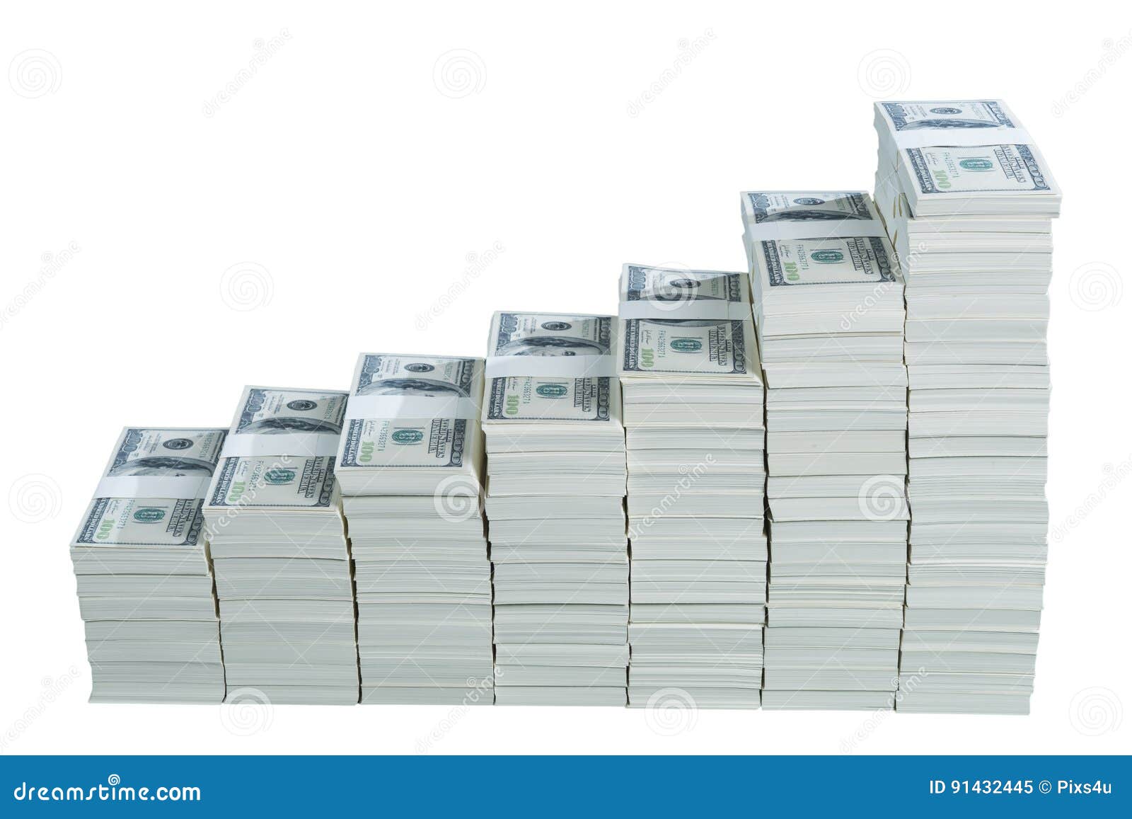 Stack of Dollars in Increasing Steps on White Background Stock Image ...