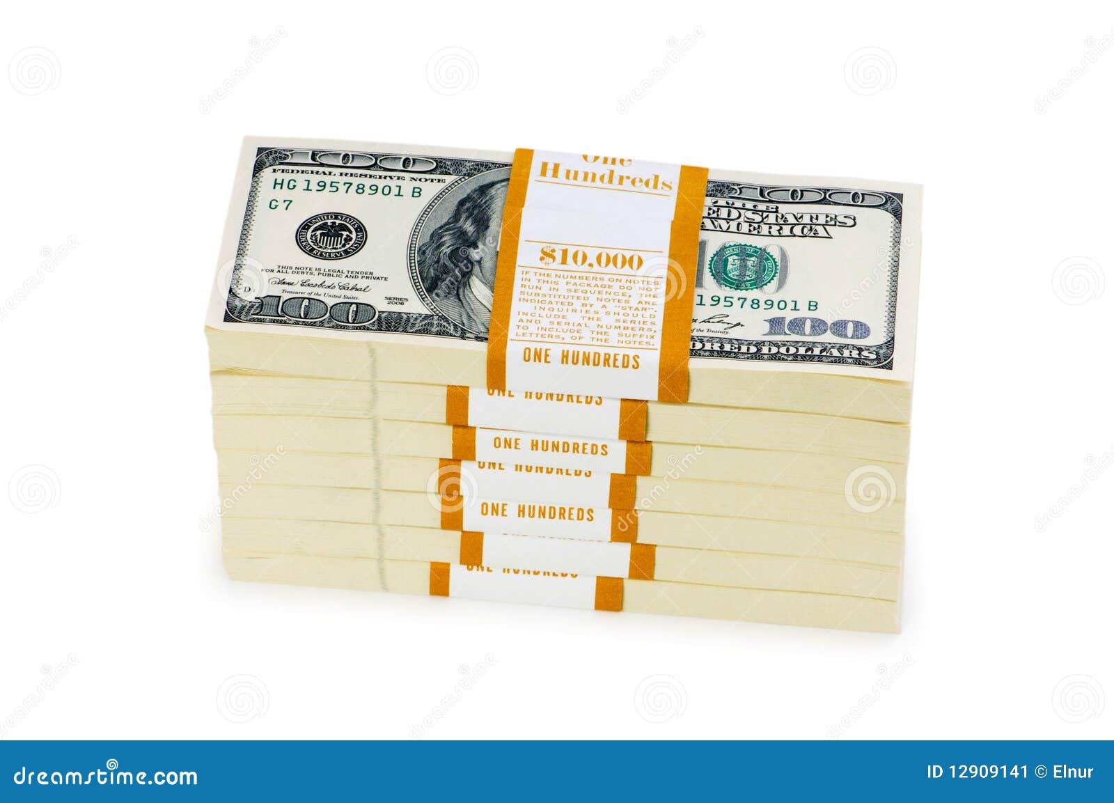 Stack of dollars isolated stock image. Image of close - 12909141