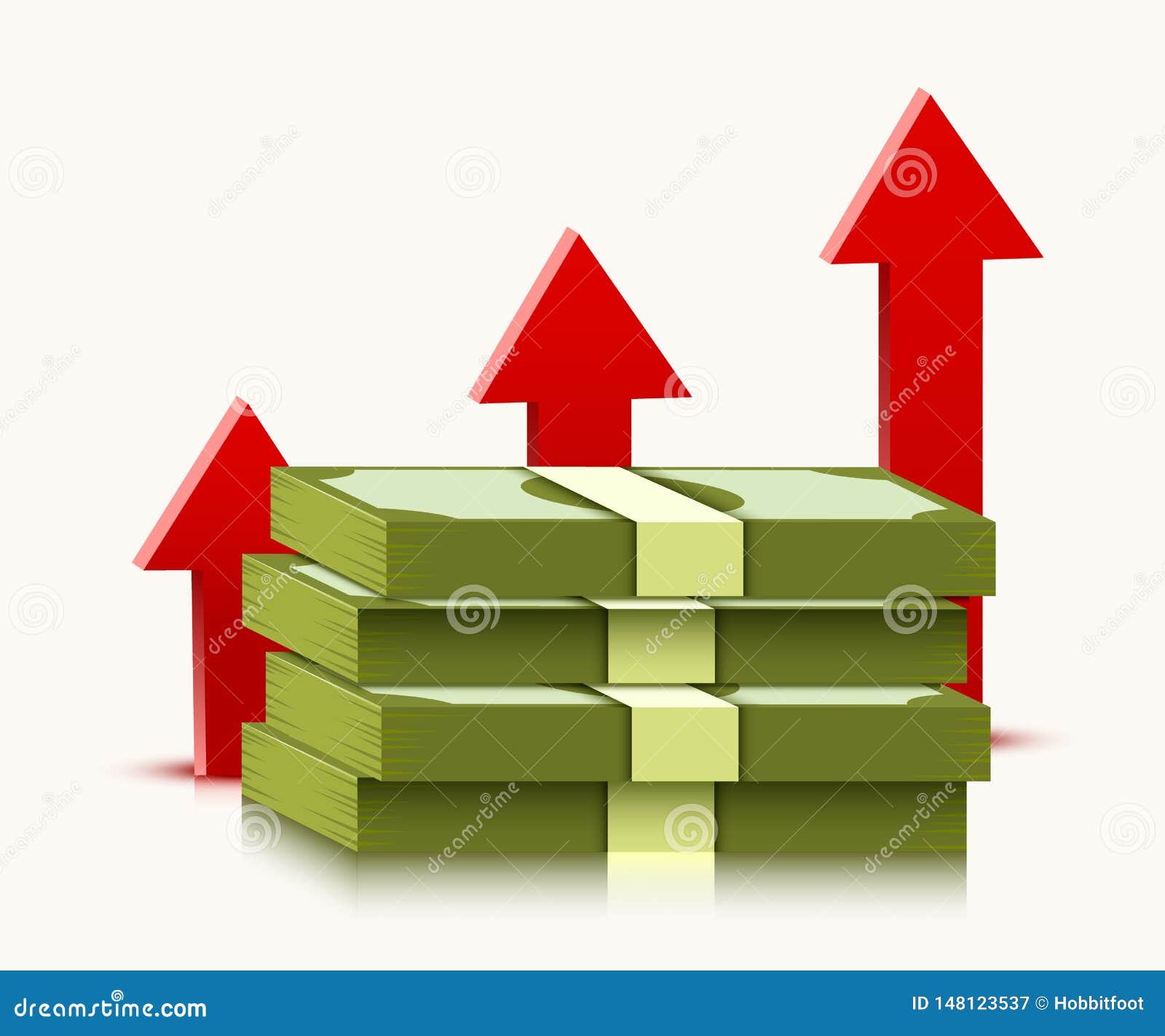 Stack of Dollars with Rising Arrow Isolated on White Background. Money ...
