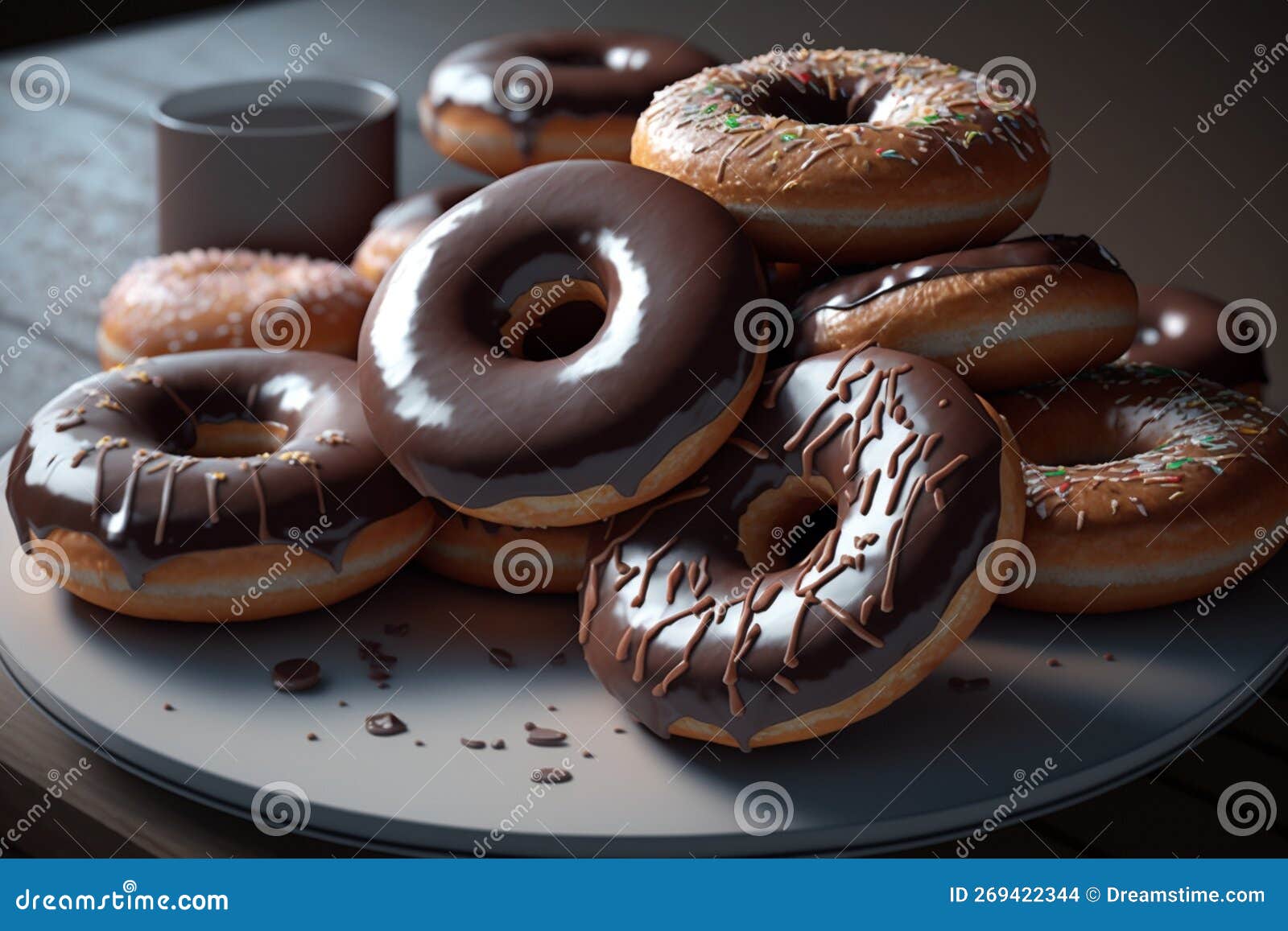 Stack of Donuts with Chocolate Icing. AI Generative. Traditional Donut ...