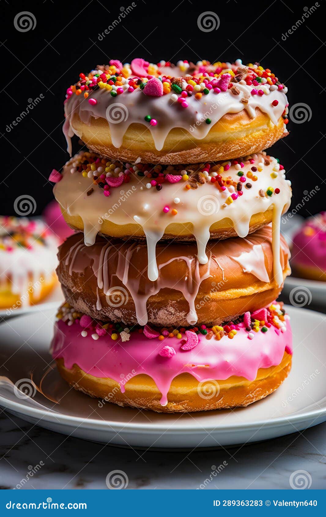 Stack of Donuts with Different Colored Frosting and Sprinkles ...