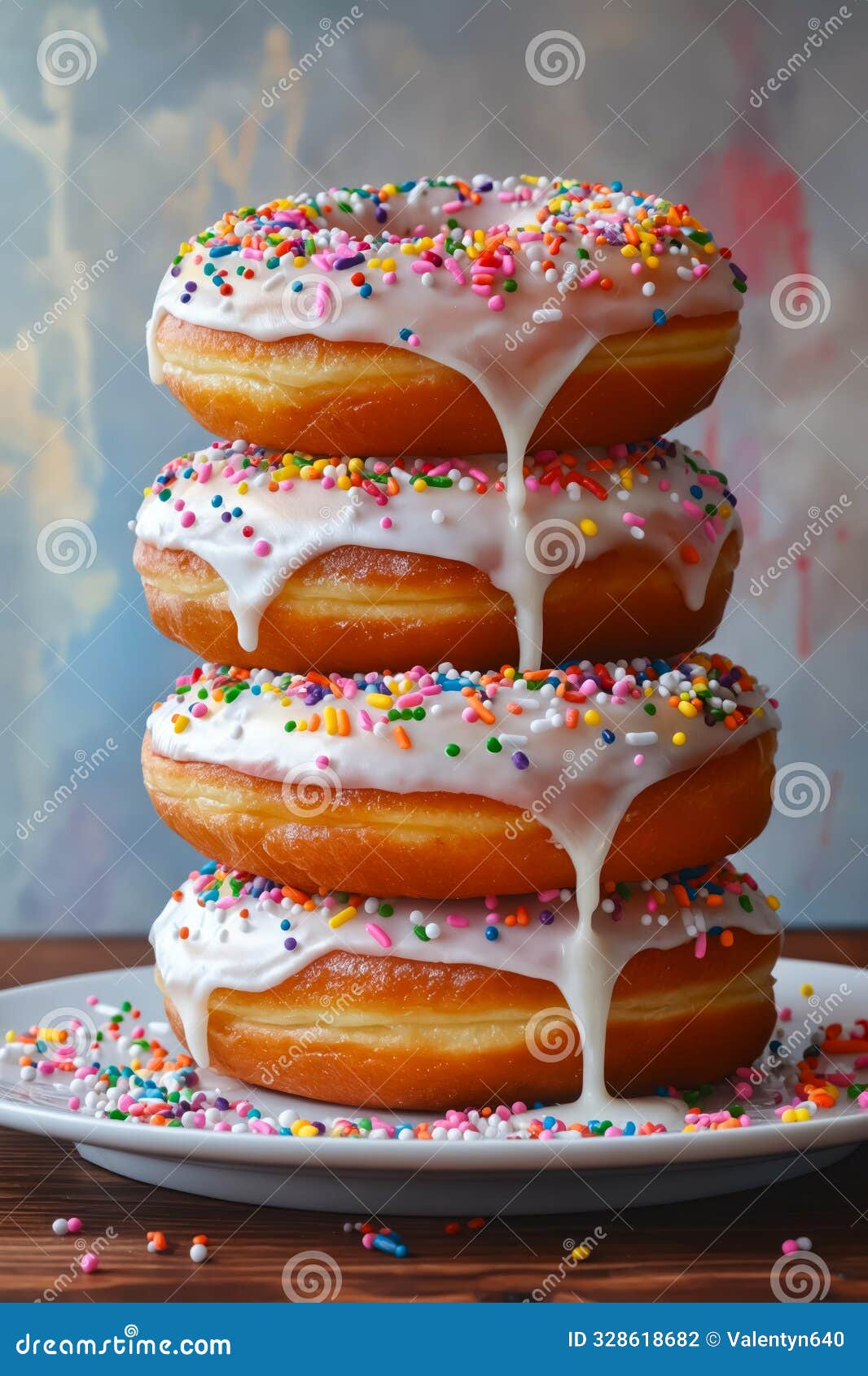 A Stack of Donuts with Icing and Sprinkles on a Plate. Generative AI ...