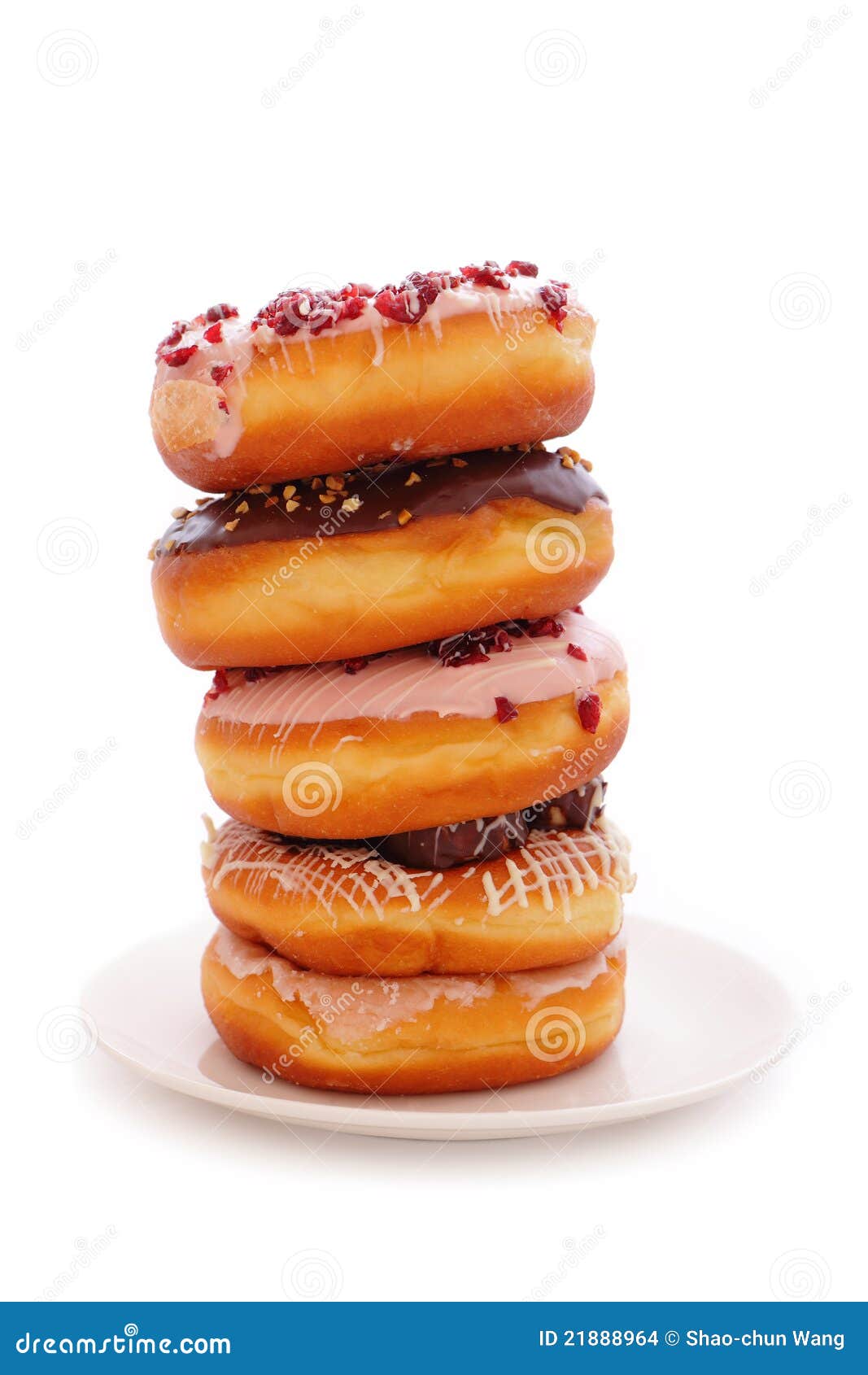A Stack of Donuts Including Chocolate Icing Stock Photo - Image of bake ...