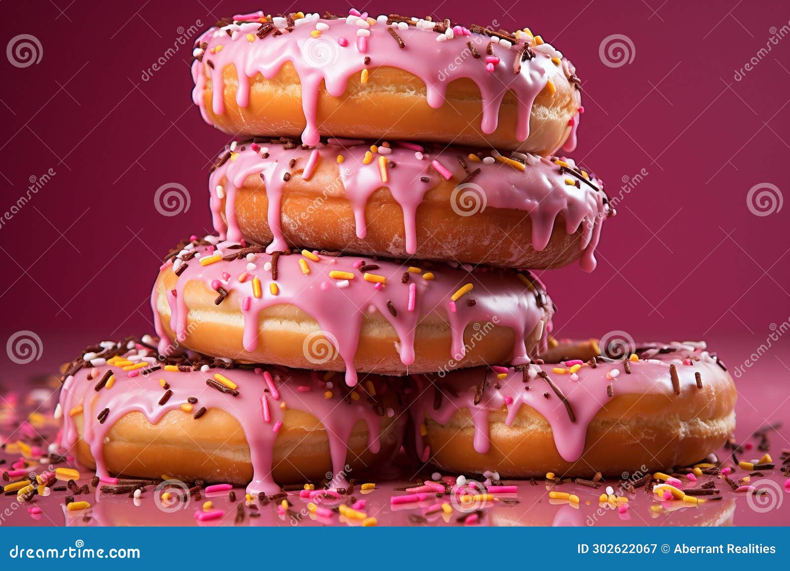 A Stack of Donuts with Pink Frosting and Sprinkles Stock Illustration ...