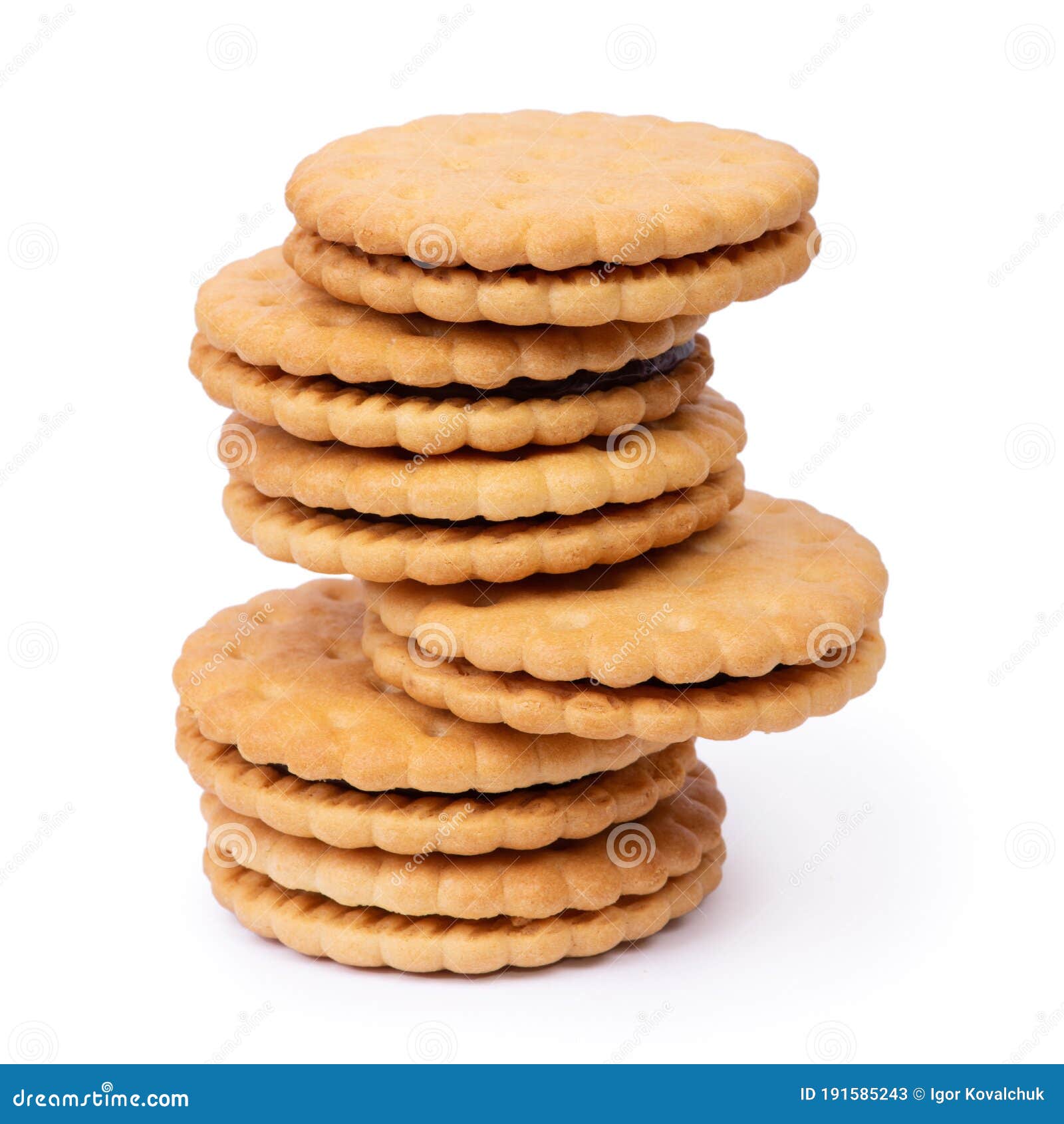 Stack of Double Round Biscuit Cookies Isolated Stock Image - Image of ...