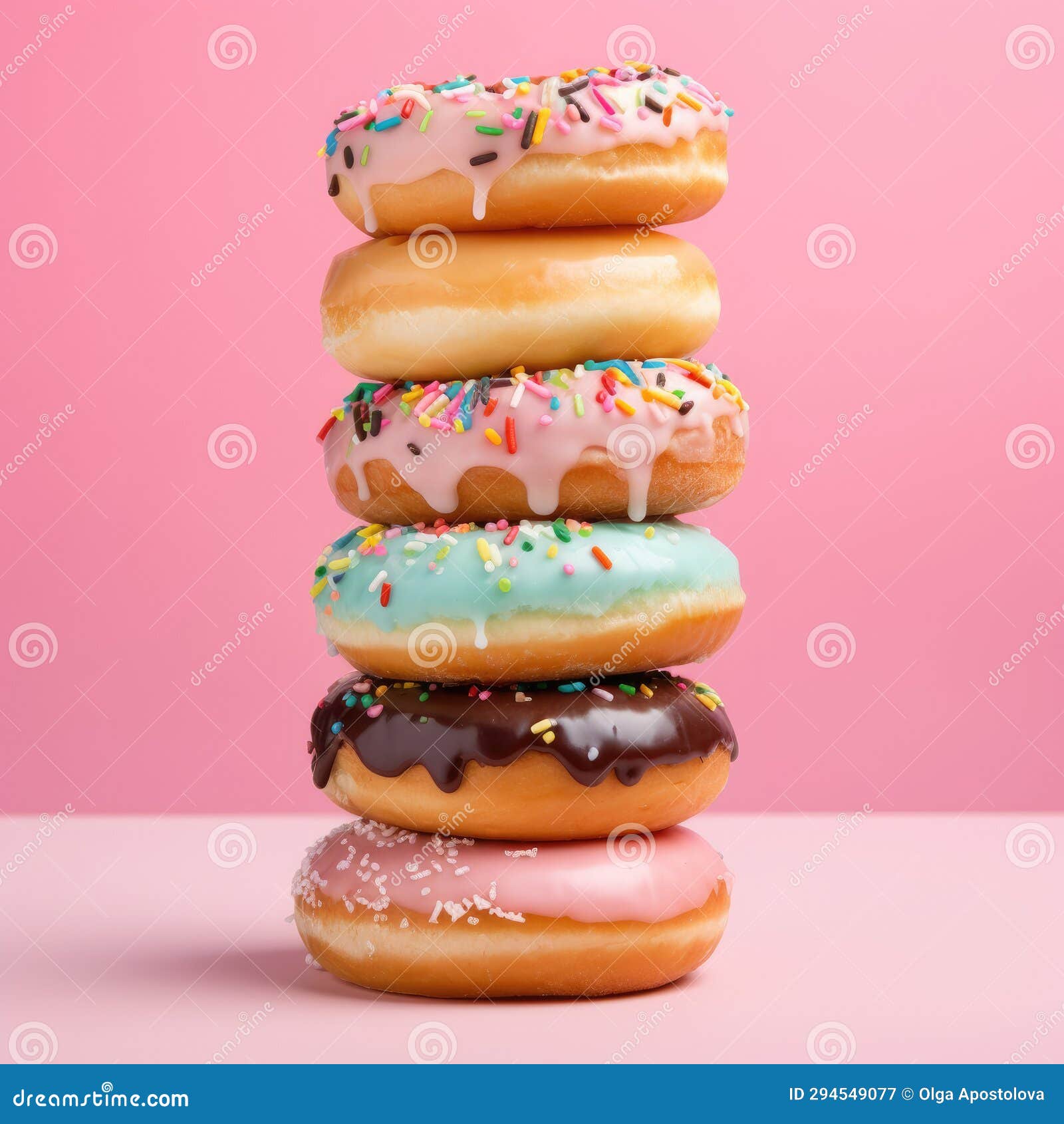 A Stack of Doughnuts on a Pink Background Stock Illustration ...