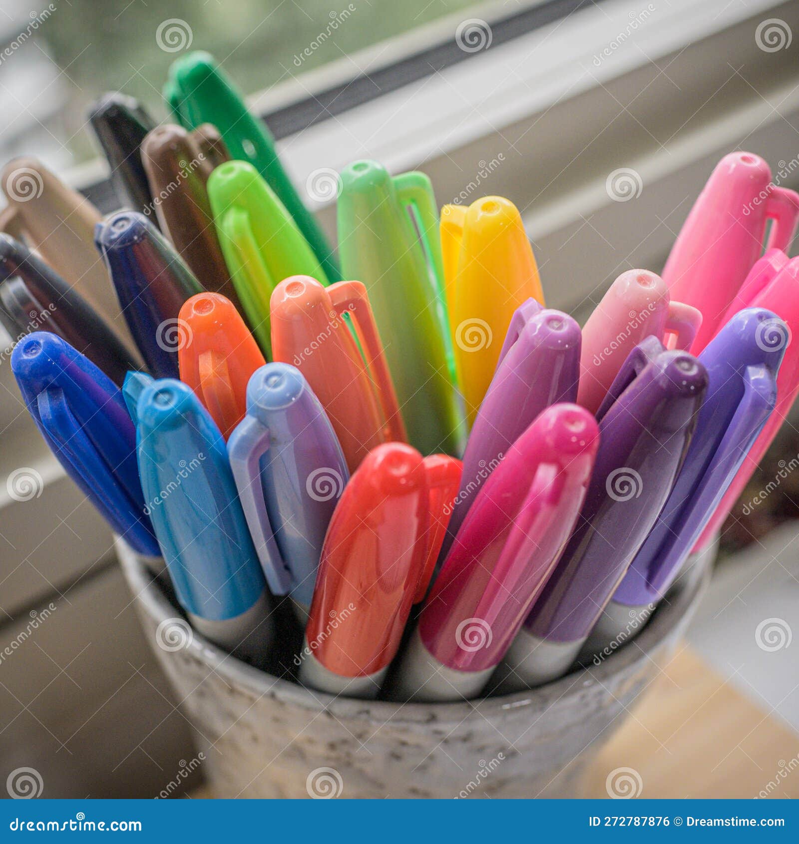 A Stack of Colour Markers in a Cup. Stock Photo - Image of construct ...