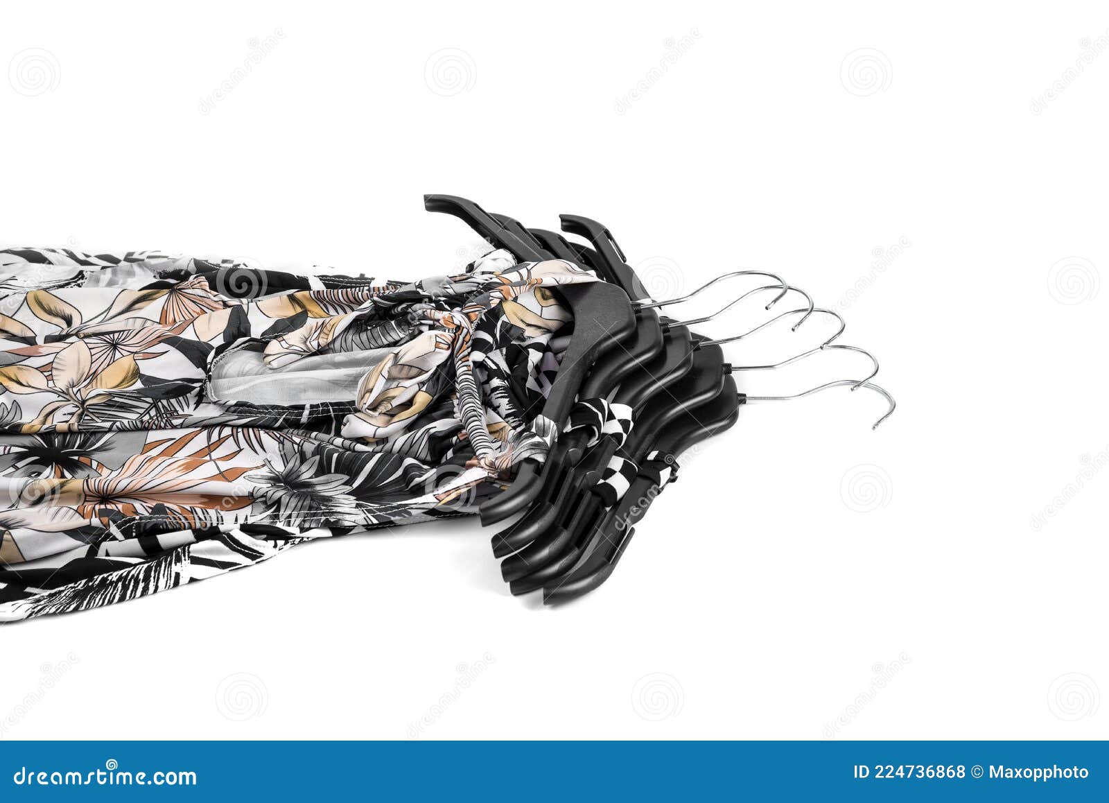 Stack of Dresses on Hangers on a White Stock Photo - Image of white ...