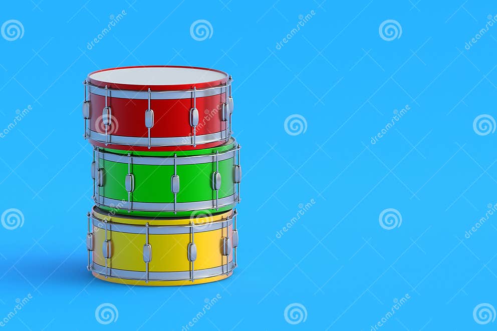 Stack of Drums on Blue Background. Percussion Musical Instrument Stock ...