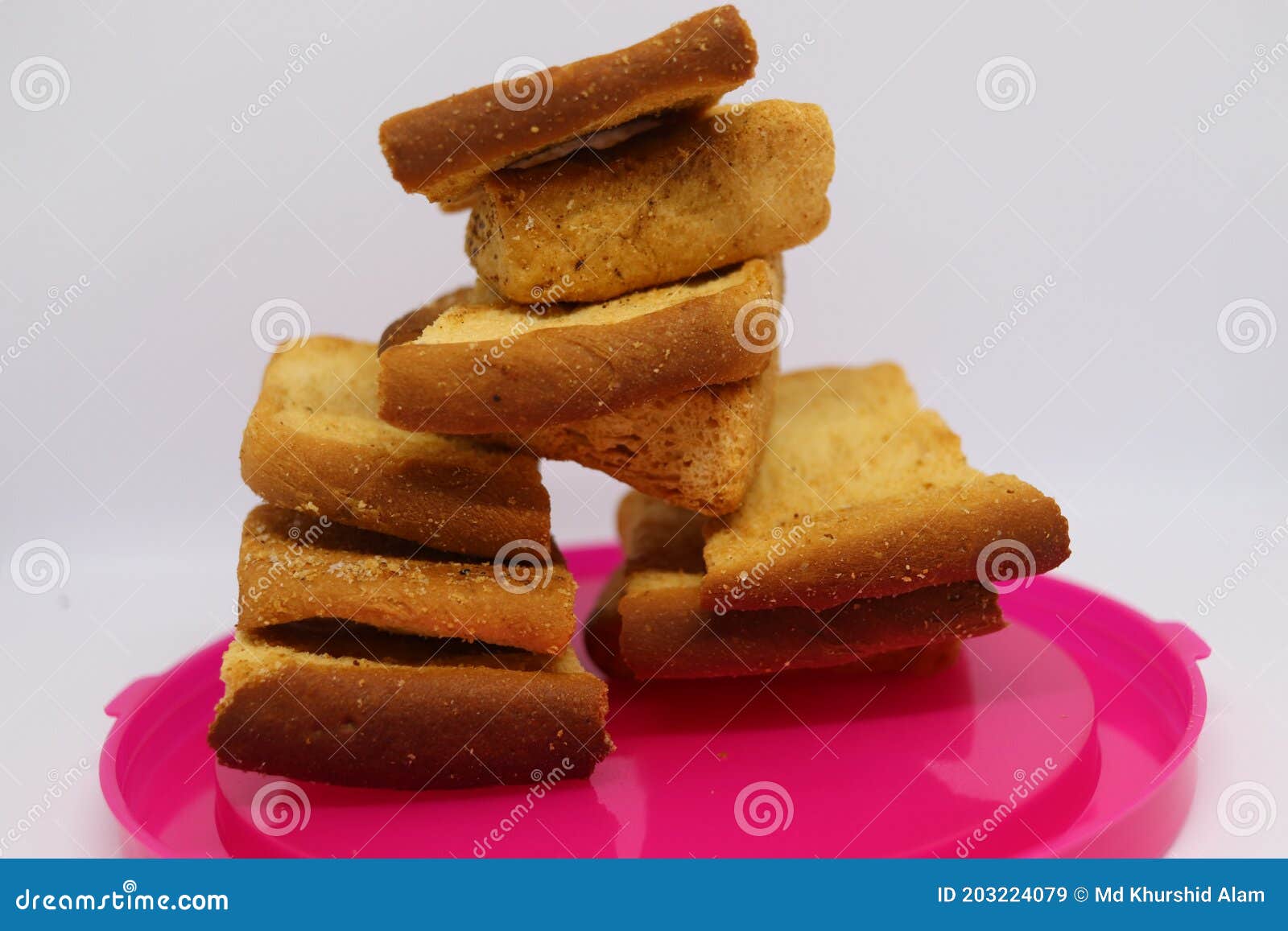 Stack of Dry Toast on Plastics Plate. Close Up Pile of Toasted Bread ...