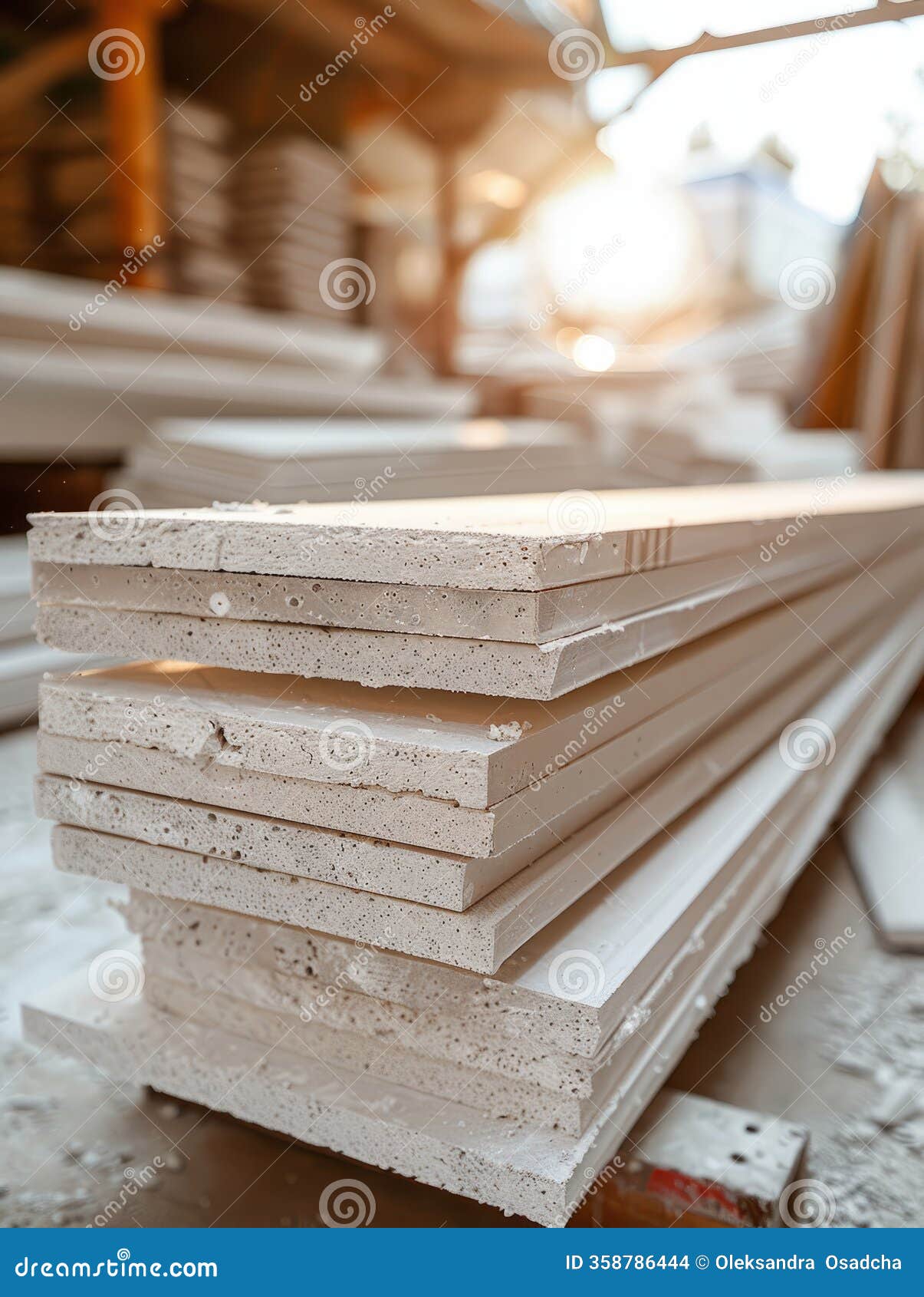Stack of Drywall Sheets in a Sunlit Construction Site. Stock Photo ...