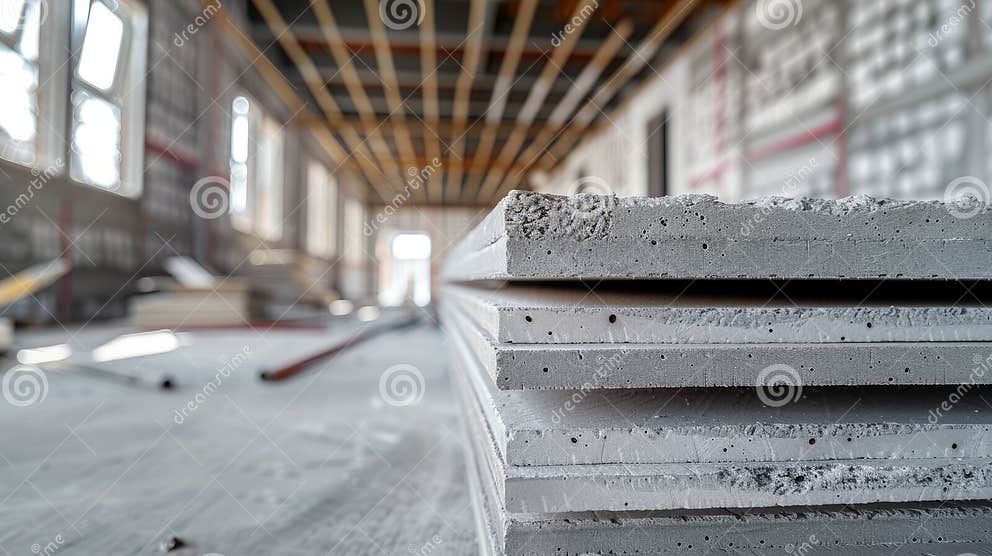 Stack of Drywall Sheets in an Unfinished Building Interior. Stock Photo ...