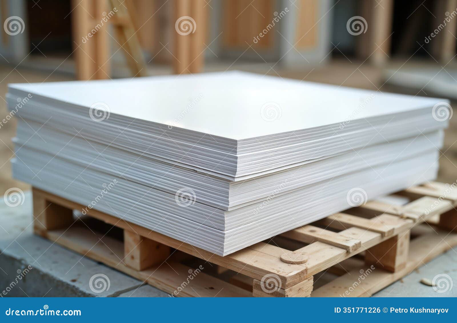 Stack of Drywall Sheets on Wooden Pallet at Construction Site. Building ...