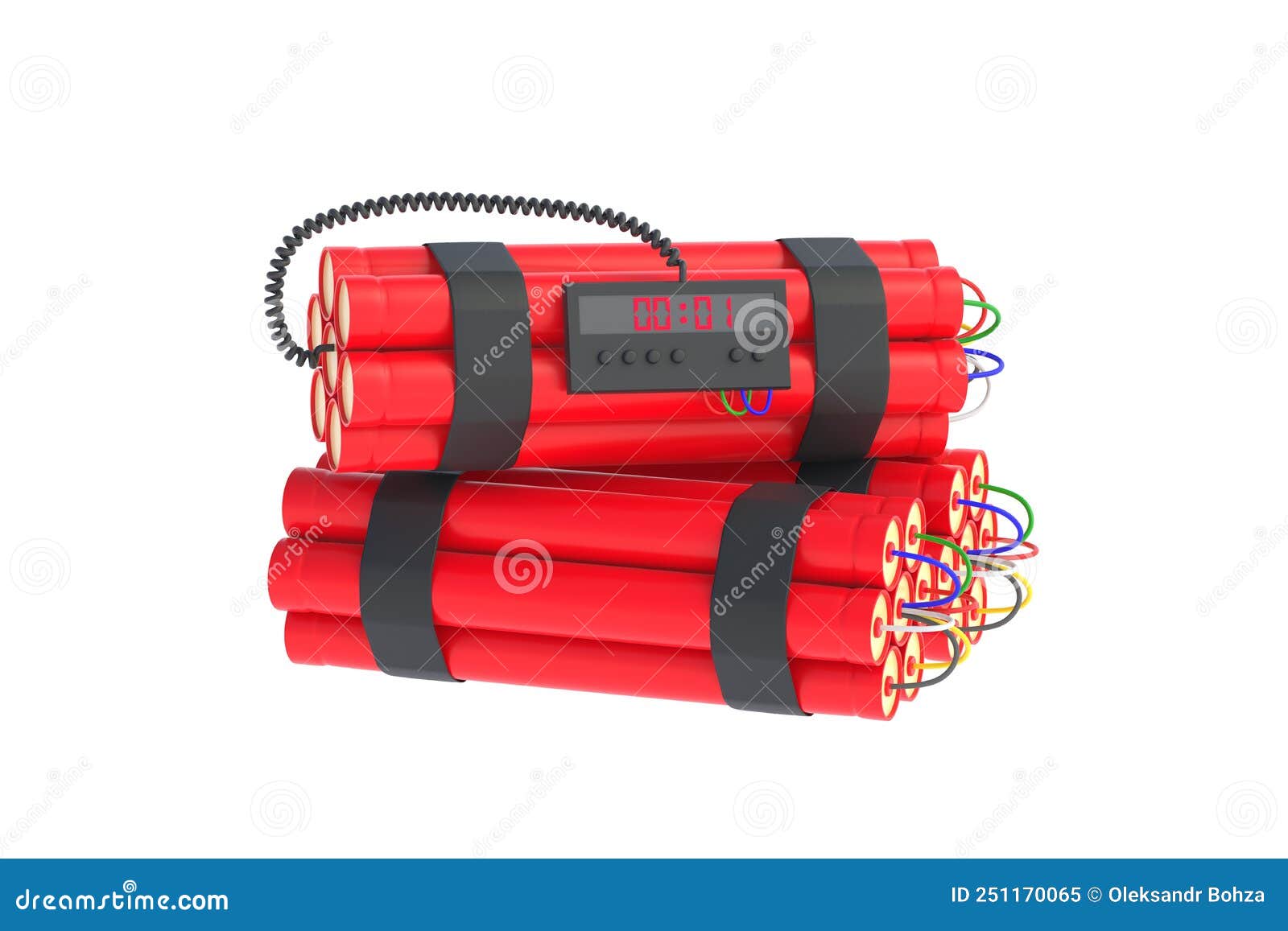 Stack of Dynamite Bombs with Digital Timer Isolated on White Background ...