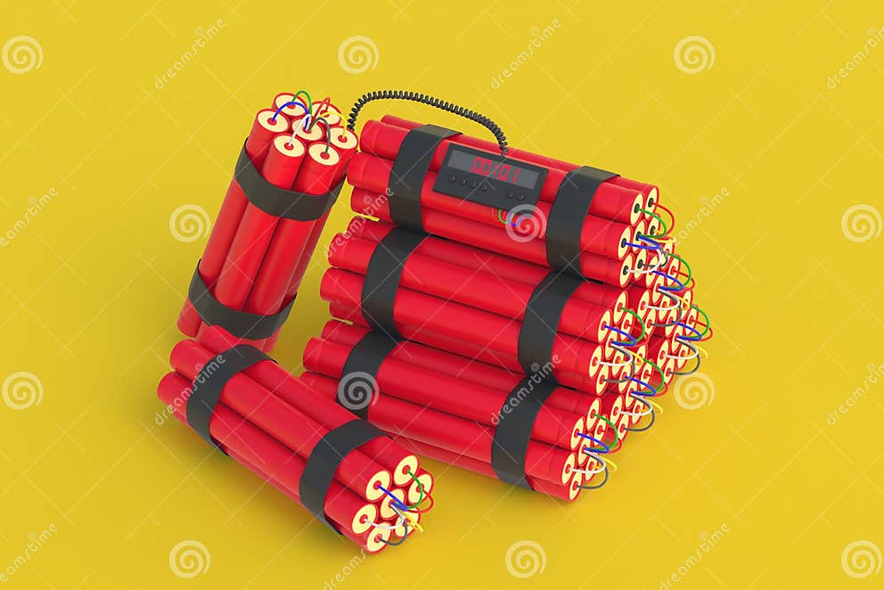 Stack of Dynamite Bombs with Digital Timer on Yellow Background Stock ...
