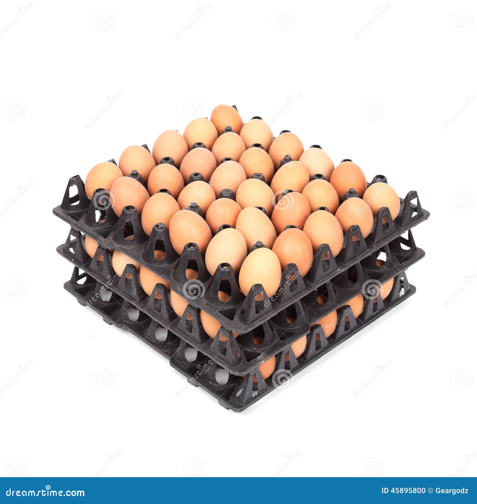 Stack of Eggs in Tray on White Stock Photo - Image of healthy, shell ...