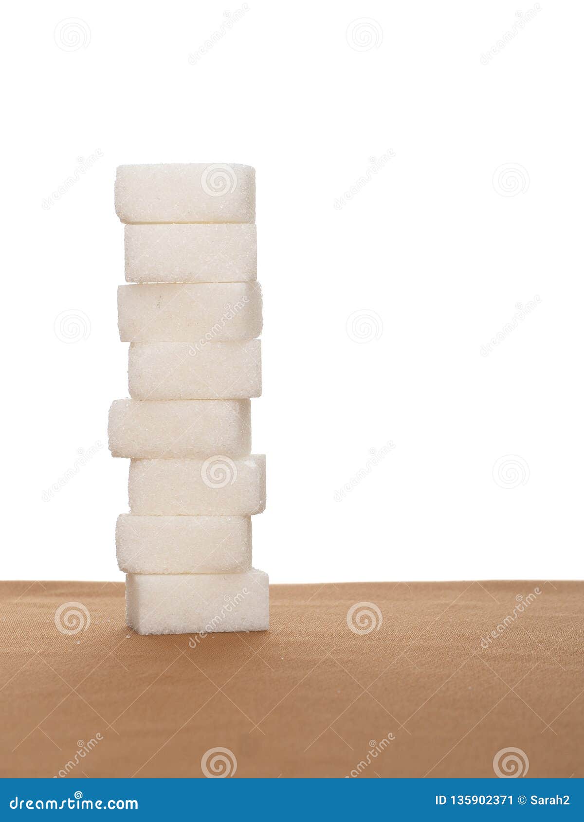 Stack of Eight Sugar Cubes on Fabric, White Background. Healthy Eating ...