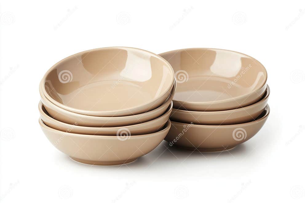 Stack of Elegant Beige Bowls Resting on a White Surface, Perfect for ...